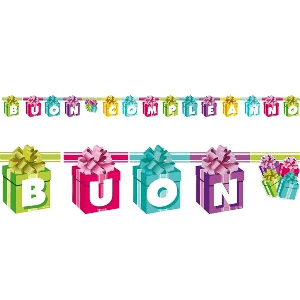 Festone buon compleanno tema Pacchi Regalo